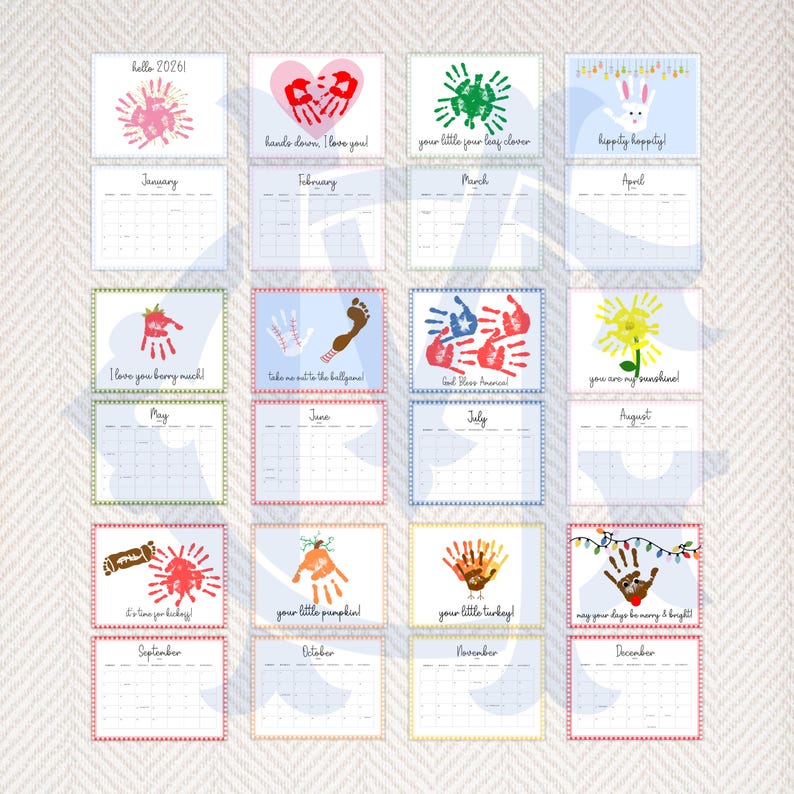 2026 Gingham Handprint Calendar, Digital Download, Handprint Calendar ...