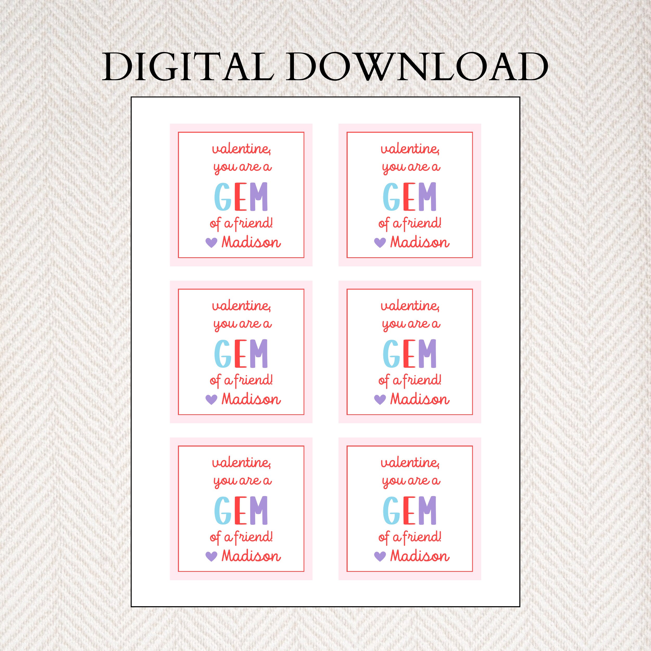 Valentine's Day Gift Tags, Printable Valentine, Valentine's Day Card ...