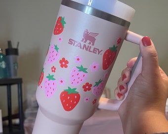 Pink Dusk Stanley Cup With Straw, 40 Oz Floral Engraved Rose Tumbler ...