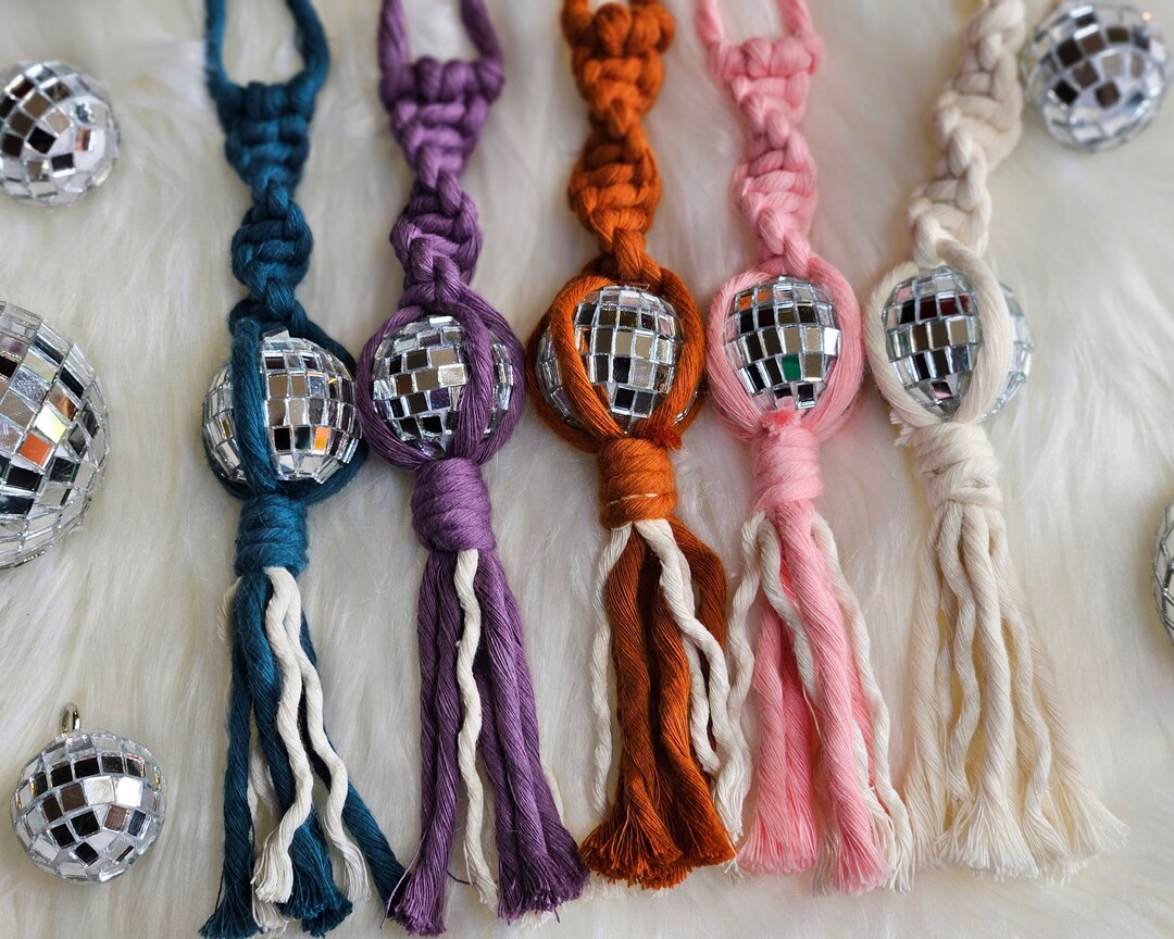 Disco Ball Mirror Charm,macrame Mirror Charm,car Sun Catcher,retro Car ...