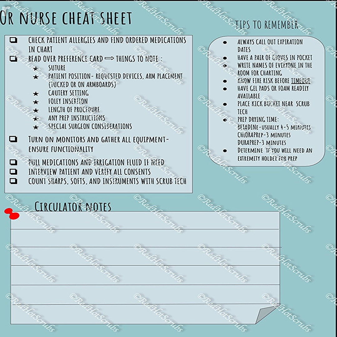 Operating Room Nurse Cheat Sheet - Etsy
