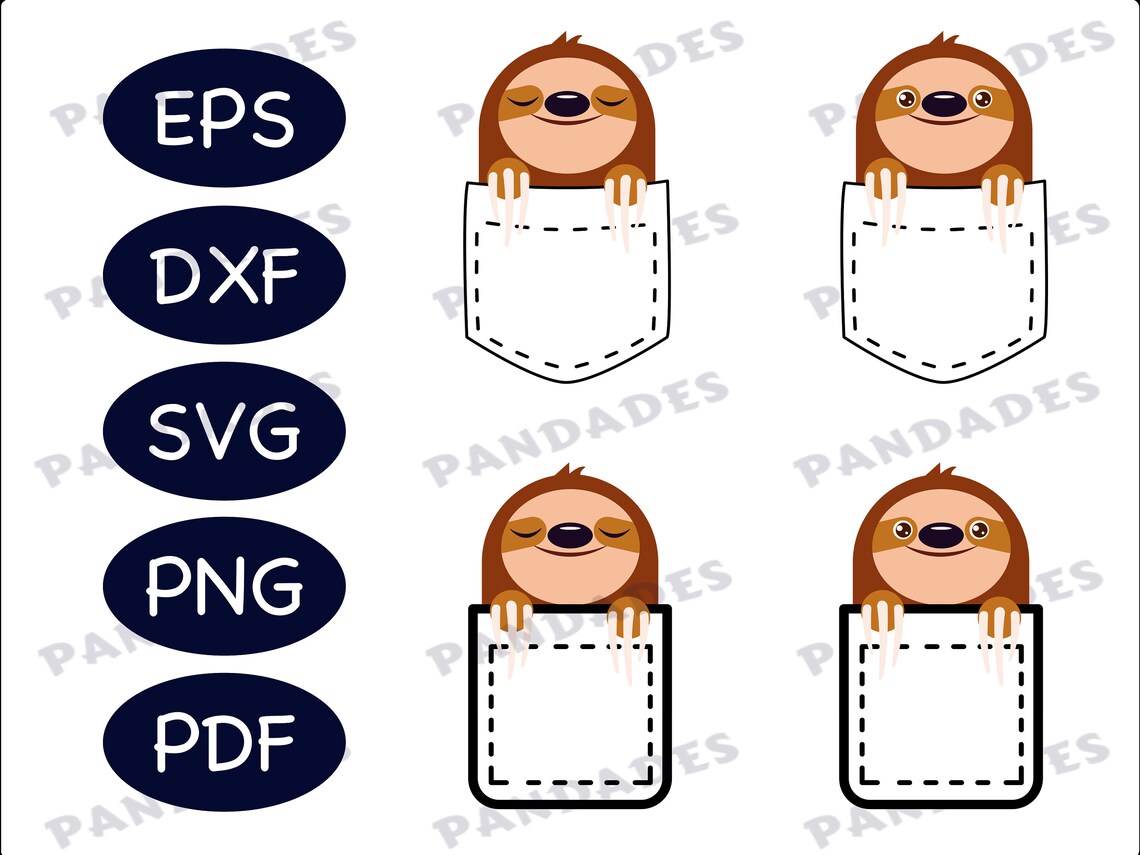 Sloth Svg, Cute Sloth Svg, Sloth Cut File, Pocket Sloth Svg Clipart ...