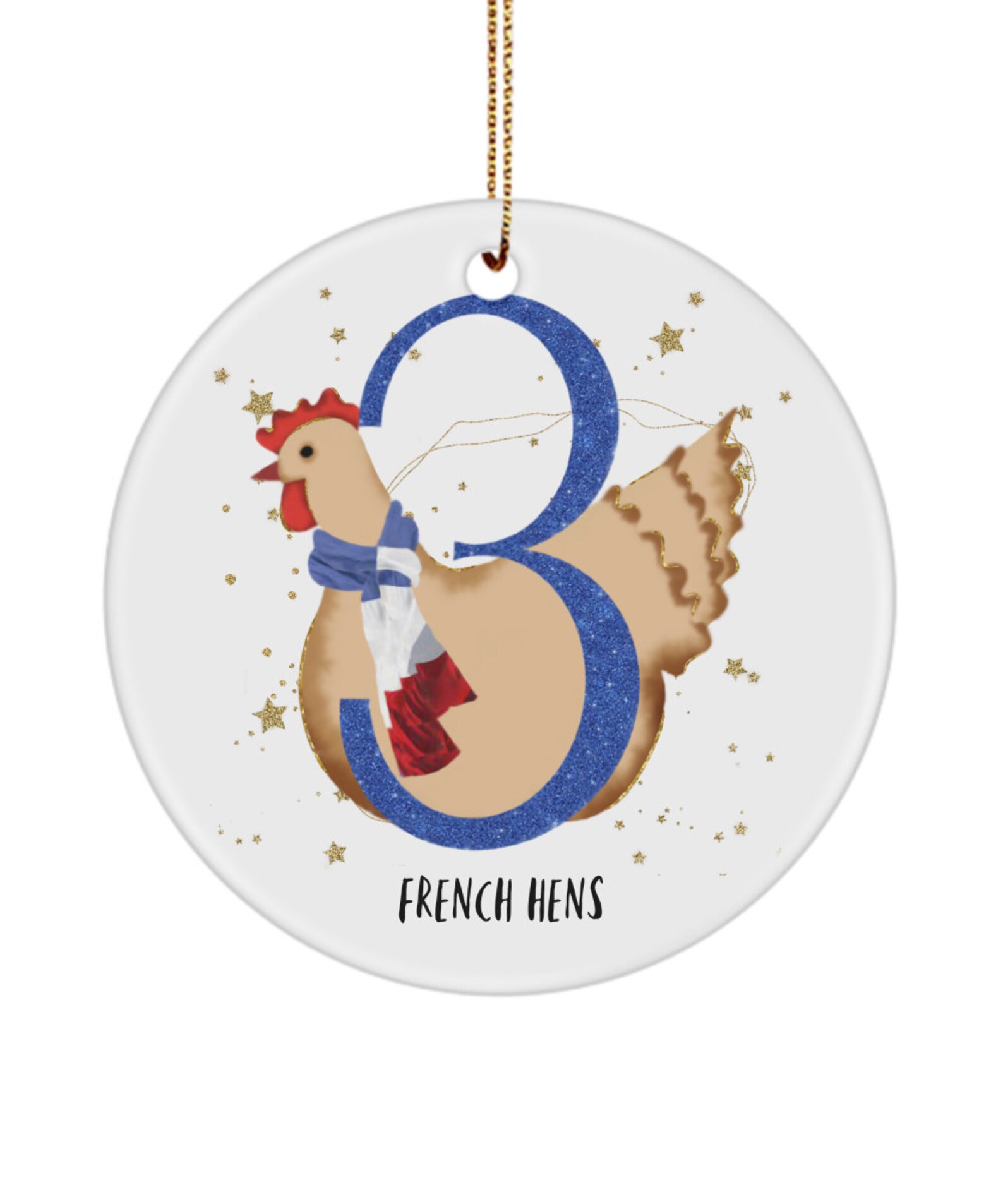3rd Day of Christmas, 3 French Hens , Gift Ornament, Ceramic Hanging ...