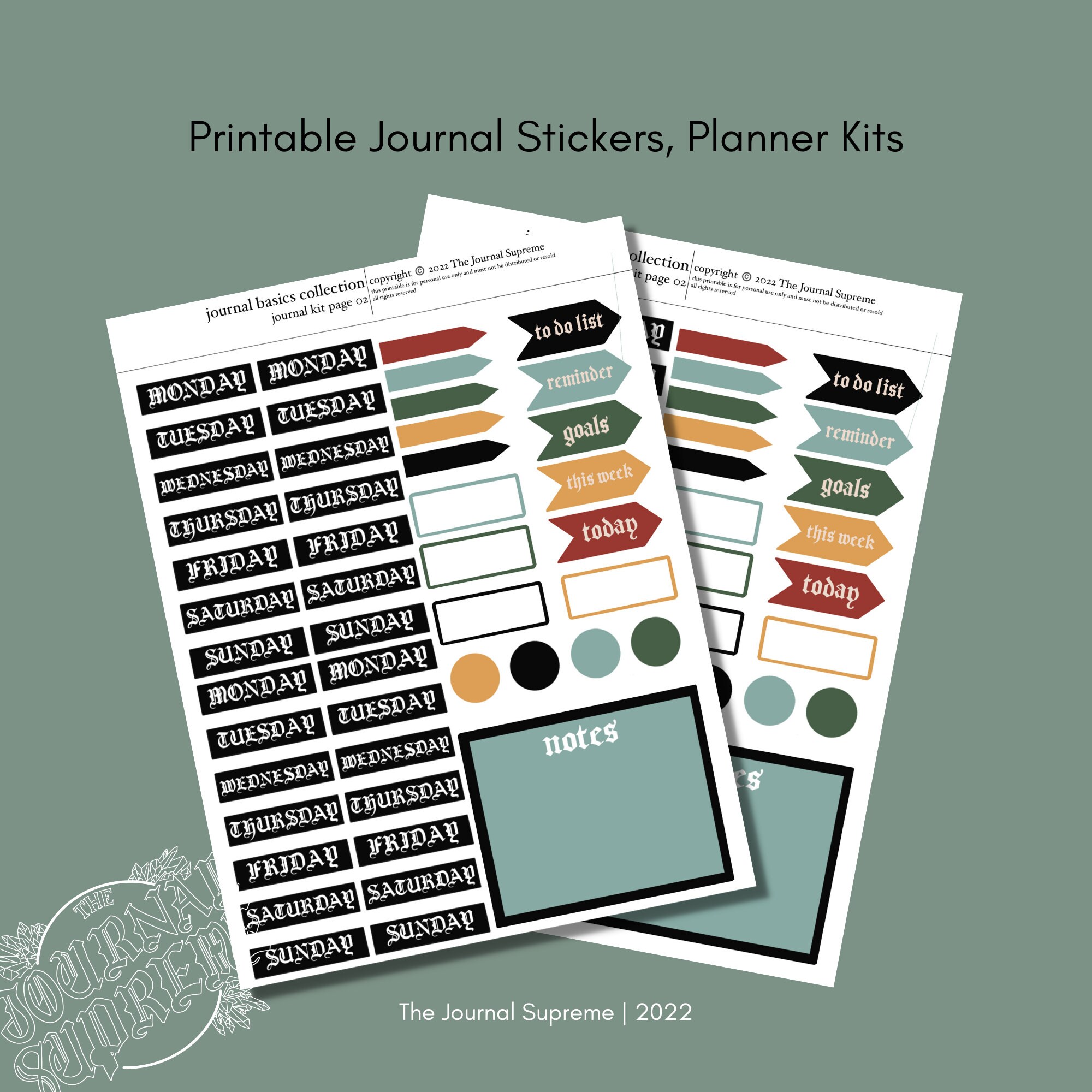 Printable Digital Stickers for Planner, Gothic Journal Basics - Etsy