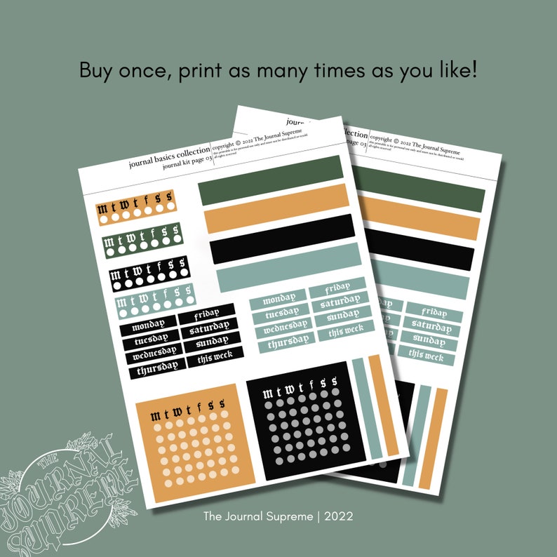 Printable Digital Stickers for Planner, Gothic Journal Basics - Etsy