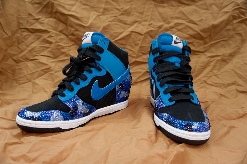 Nike Dunk Sky Hi Essential Black Blue Lacquer (customized Camo ...