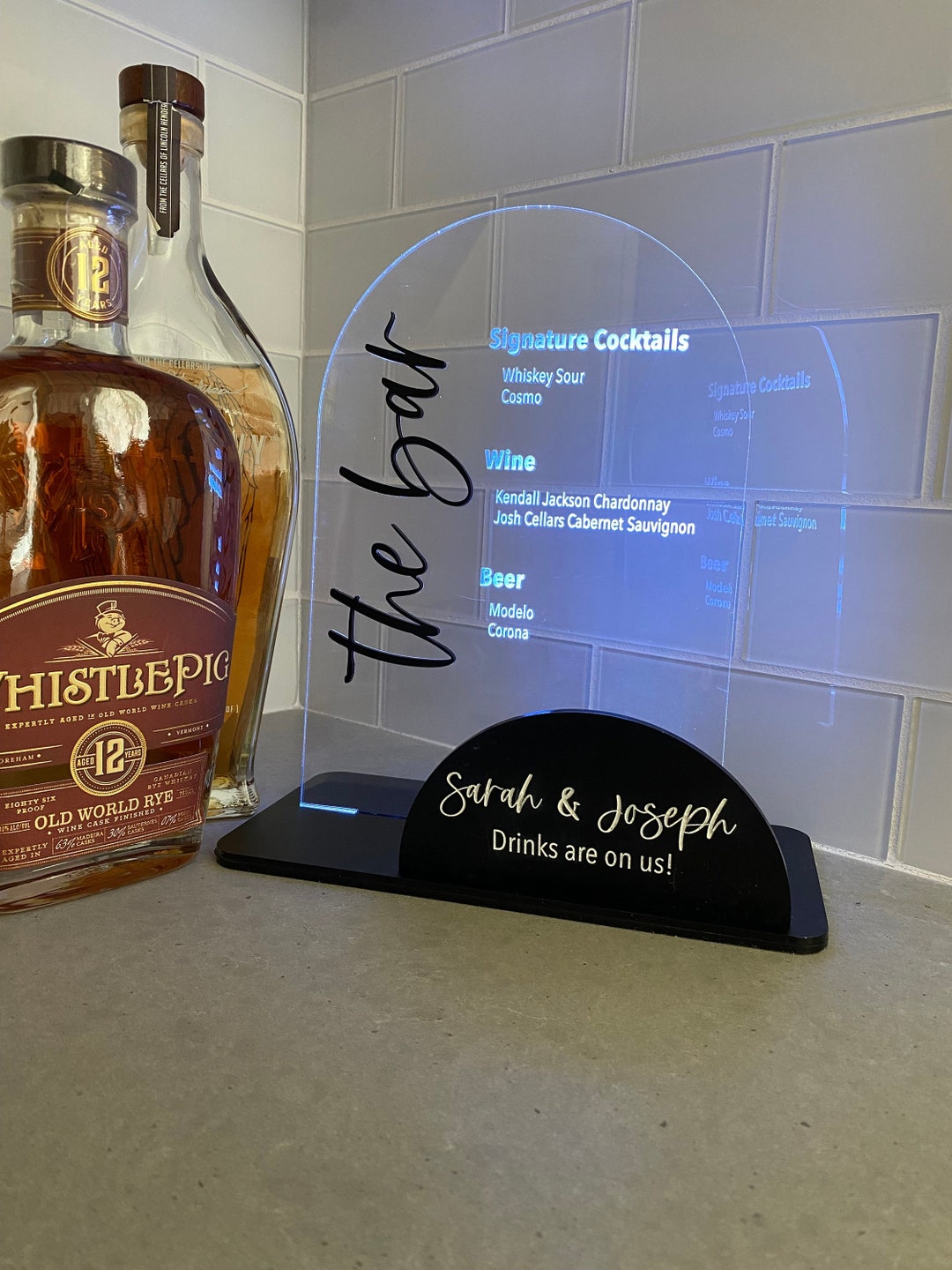 Lighted Bar Menu for Wedding Event Personalized Customized Your Names ...