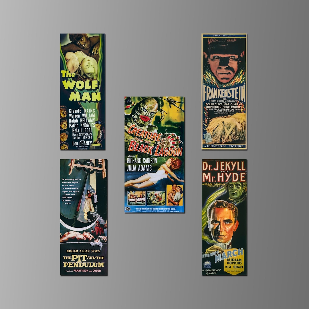 Classic Vintage Horror Movie Posters on Refrigerator Magnets. Five ...