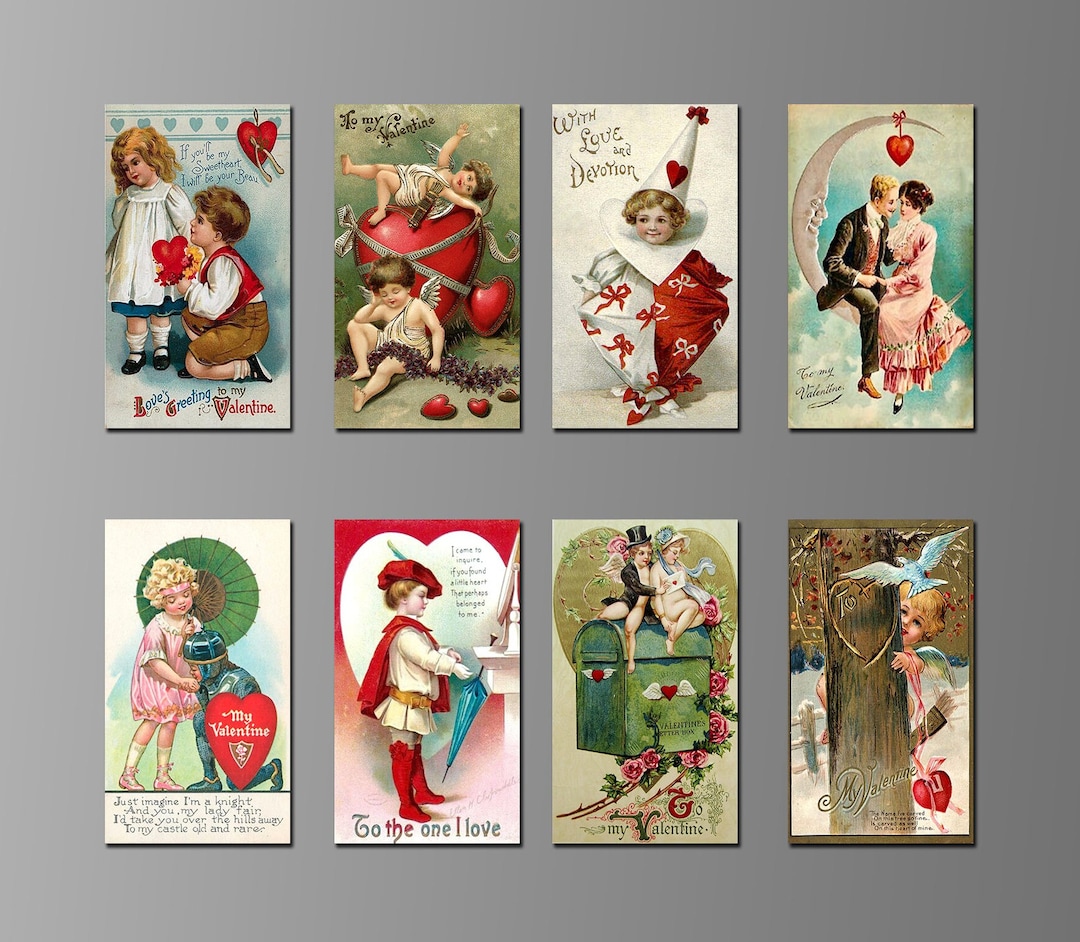 Vintage St Valentine's Day Refrigerator Magnets. Eight Different ...