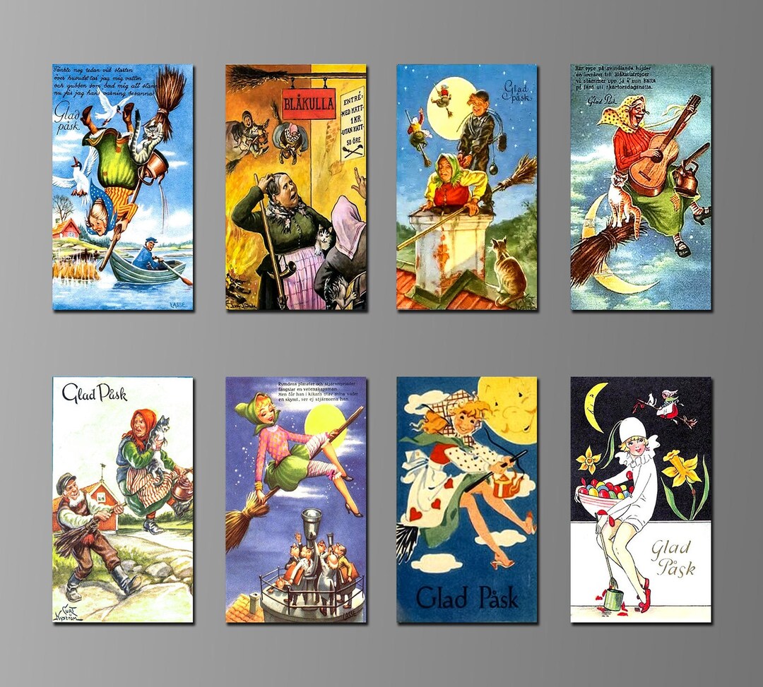 Swedish Easter Witches, Vintage Postcards. Refrigerator Magnets ...