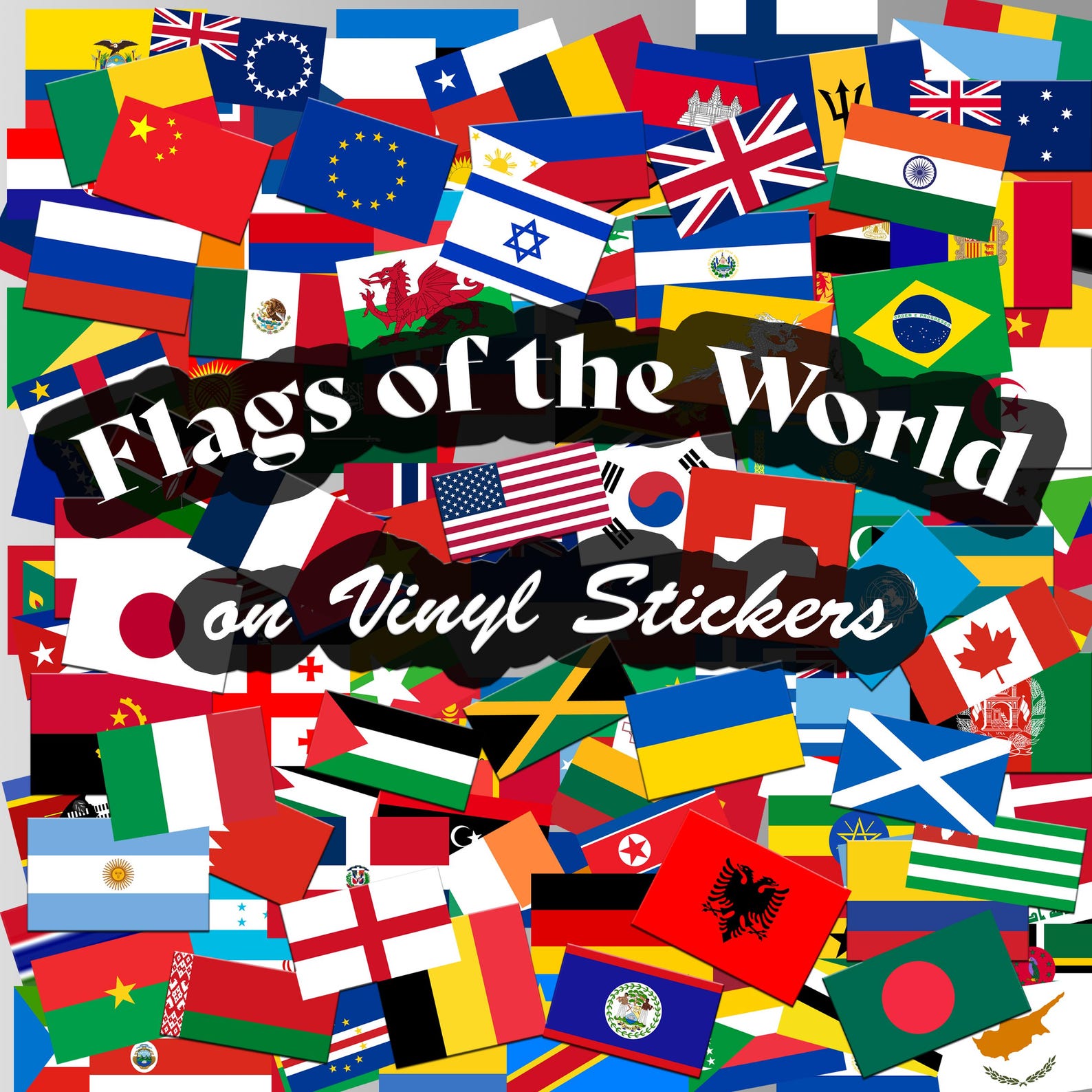 World Flags on Vinyl Stickers, Decals. Waterproof Paper, Glossy ...