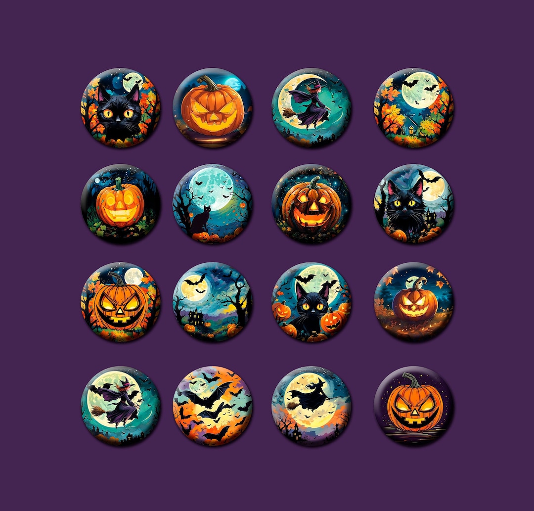 Halloween Metal Pin Back Buttons. 1" (25mm) or 1.5" (37mm). Sixteen ...