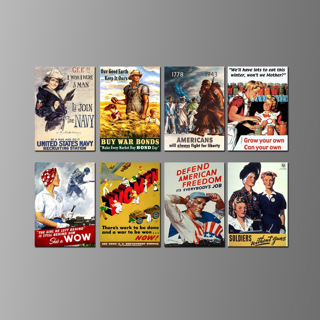 World War II US Patriotic Posters on Refrigerator Magnets. Vintage War ...