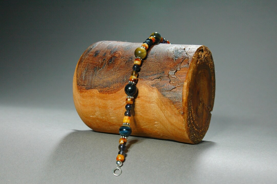 Grey Tigers Eye, Shell, and Iolite Bracelet - Etsy