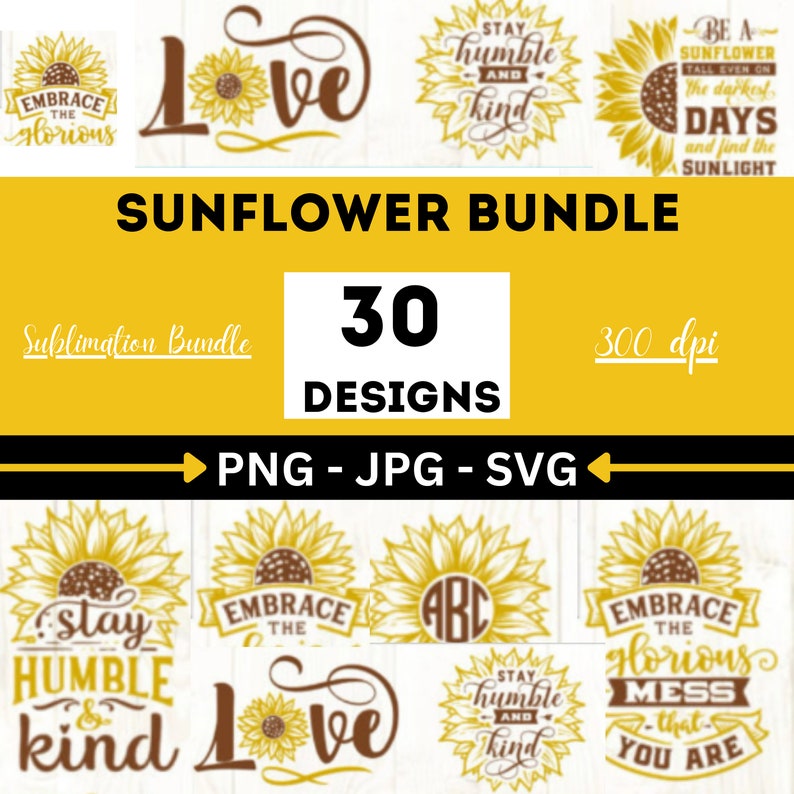 Sunflower Svg Bundle Sunflower Dxf Flower Png Monogram Eps Etsy
