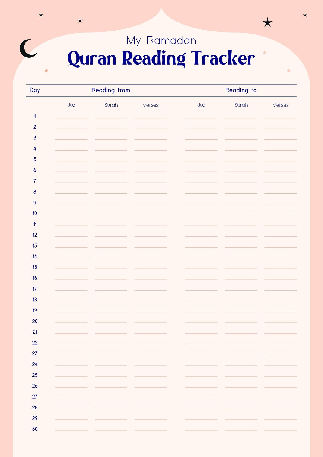 Ramadan Quran Reading Tracker Keep Track of Your Progress - Etsy