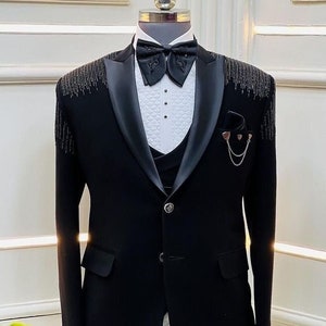 Black Hand Embroidered Cutdana Beads Work Suit for Wedding Engagement ...