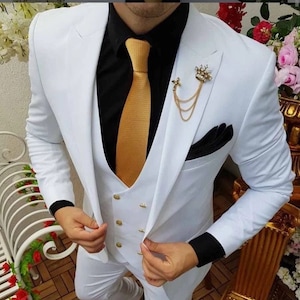 White Three Piece Suit for Men | Wedding Suit Vest for Men | Groom ...