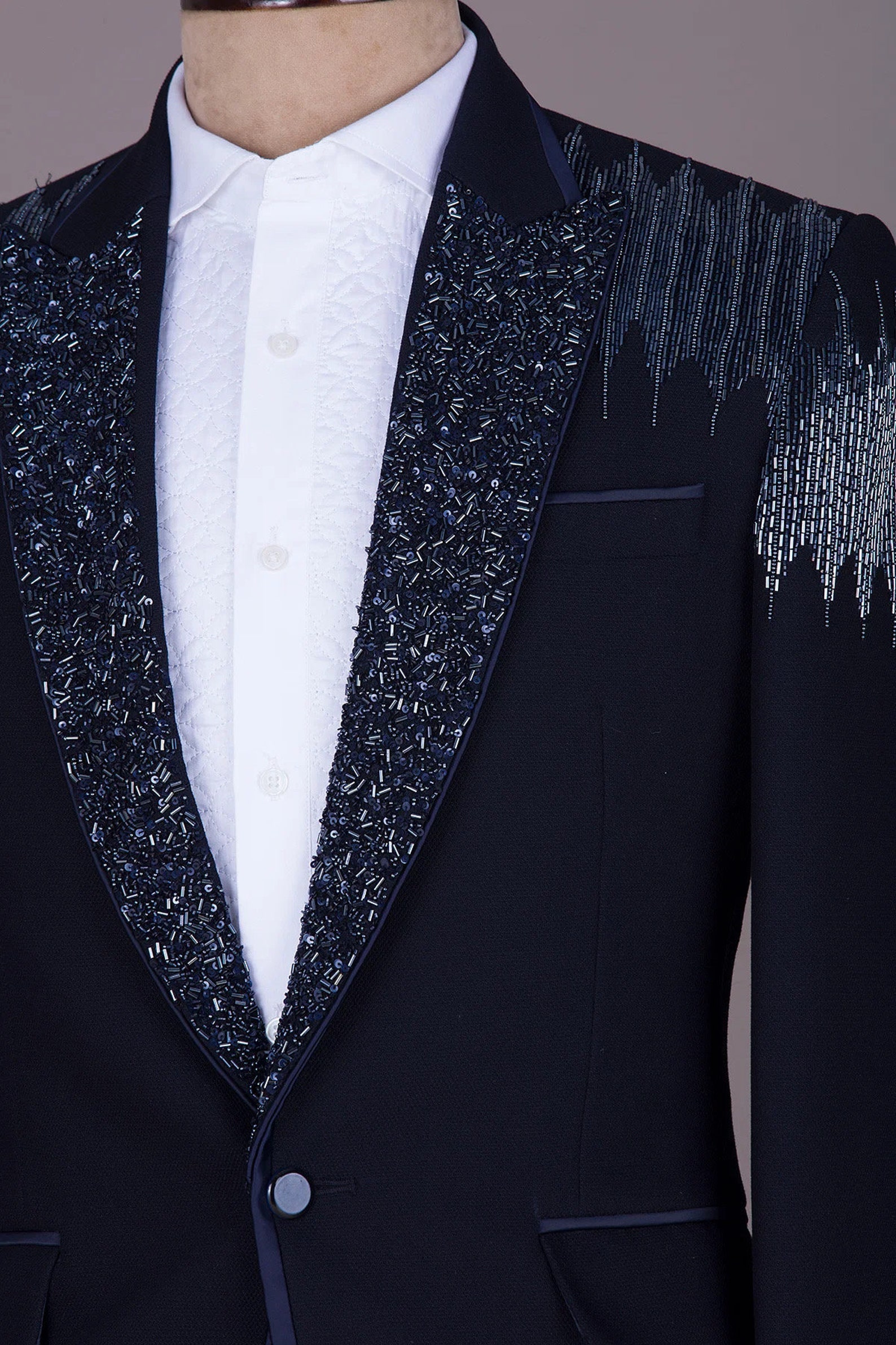 Midnight Blue Hand Embroidered Suit for Wedding Engagement Prom and ...