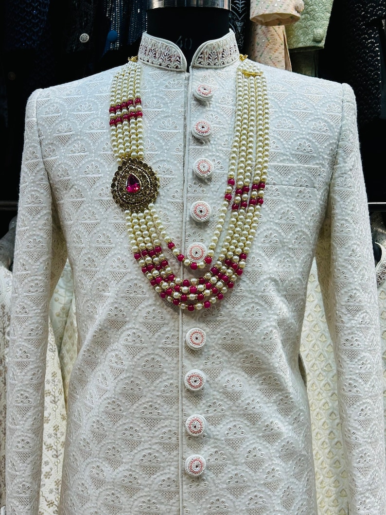 Cream Coloured Silk Wedding Sherwani Pyjama Shoes Groom - Etsy