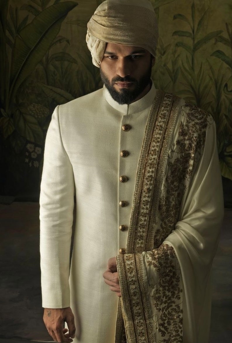 Ivory Silk Groom Sherwani Set: Indian Wedding Outfit With Shoes - Etsy