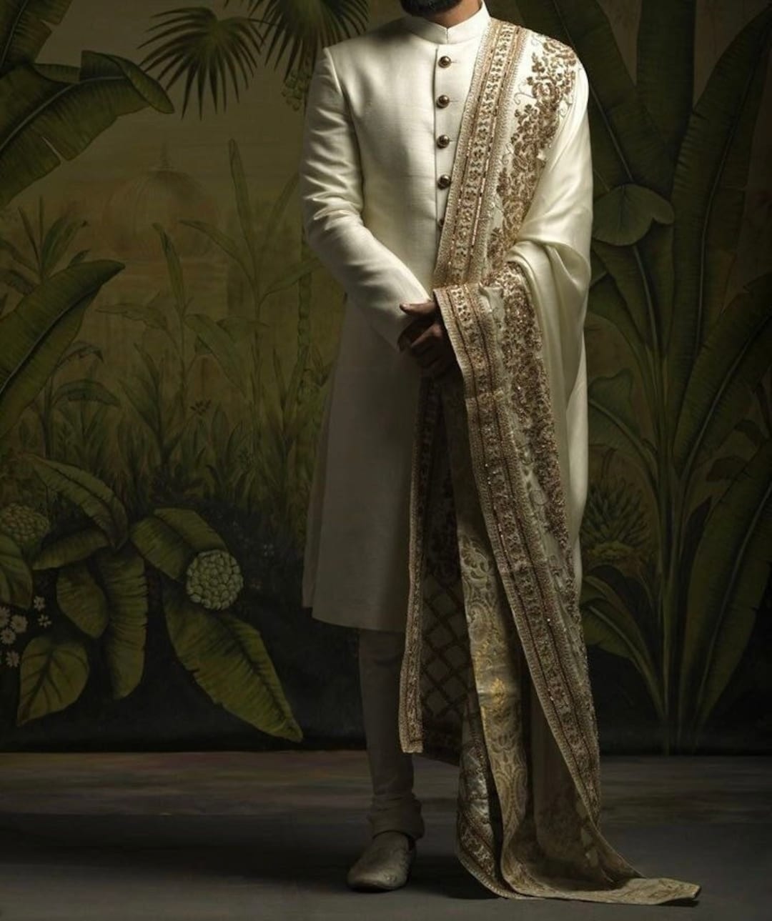Ivory Silk Groom Sherwani Set: Indian Wedding Outfit With Shoes - Etsy