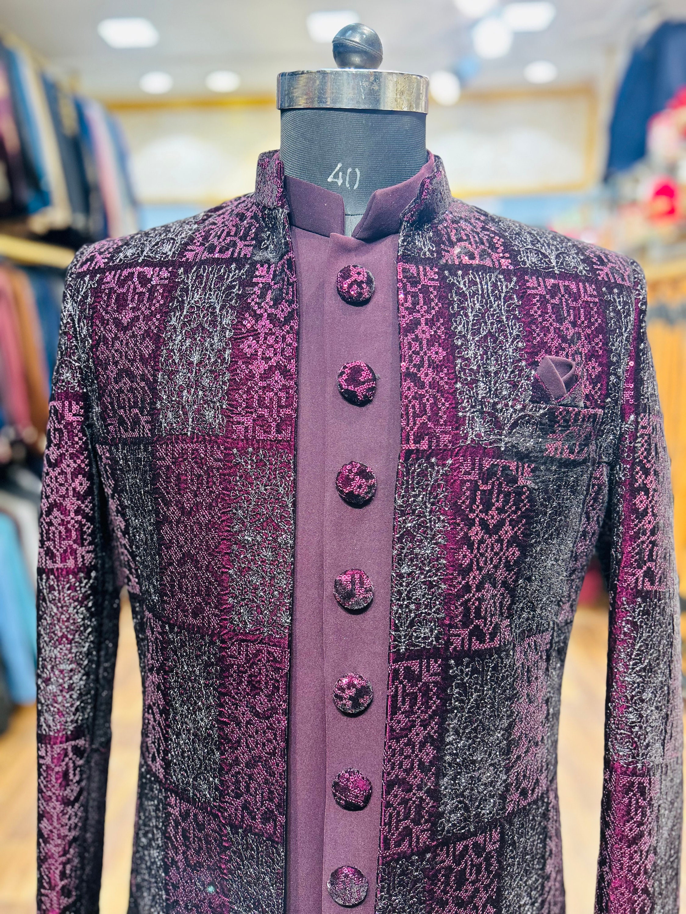 Golden Angrakha Style Sherwani With Pants - Etsy