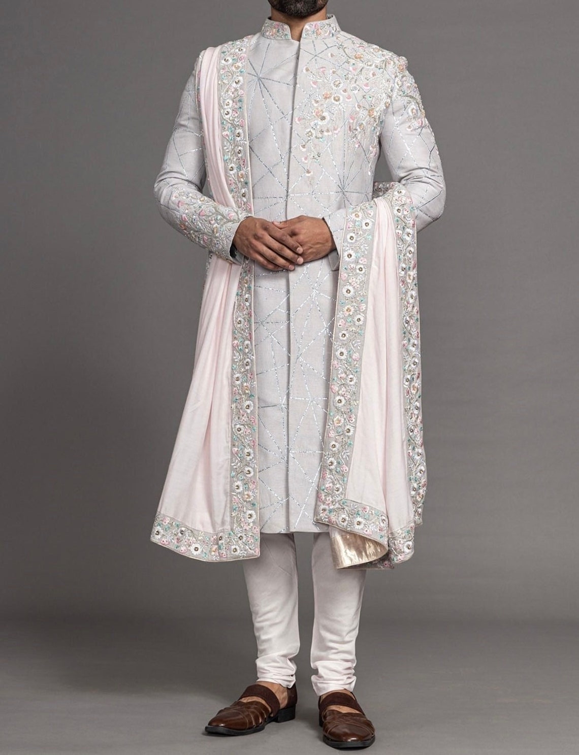 Embroidered Raw Silk Sherwani Suit: Indian Wedding Outfit - Etsy