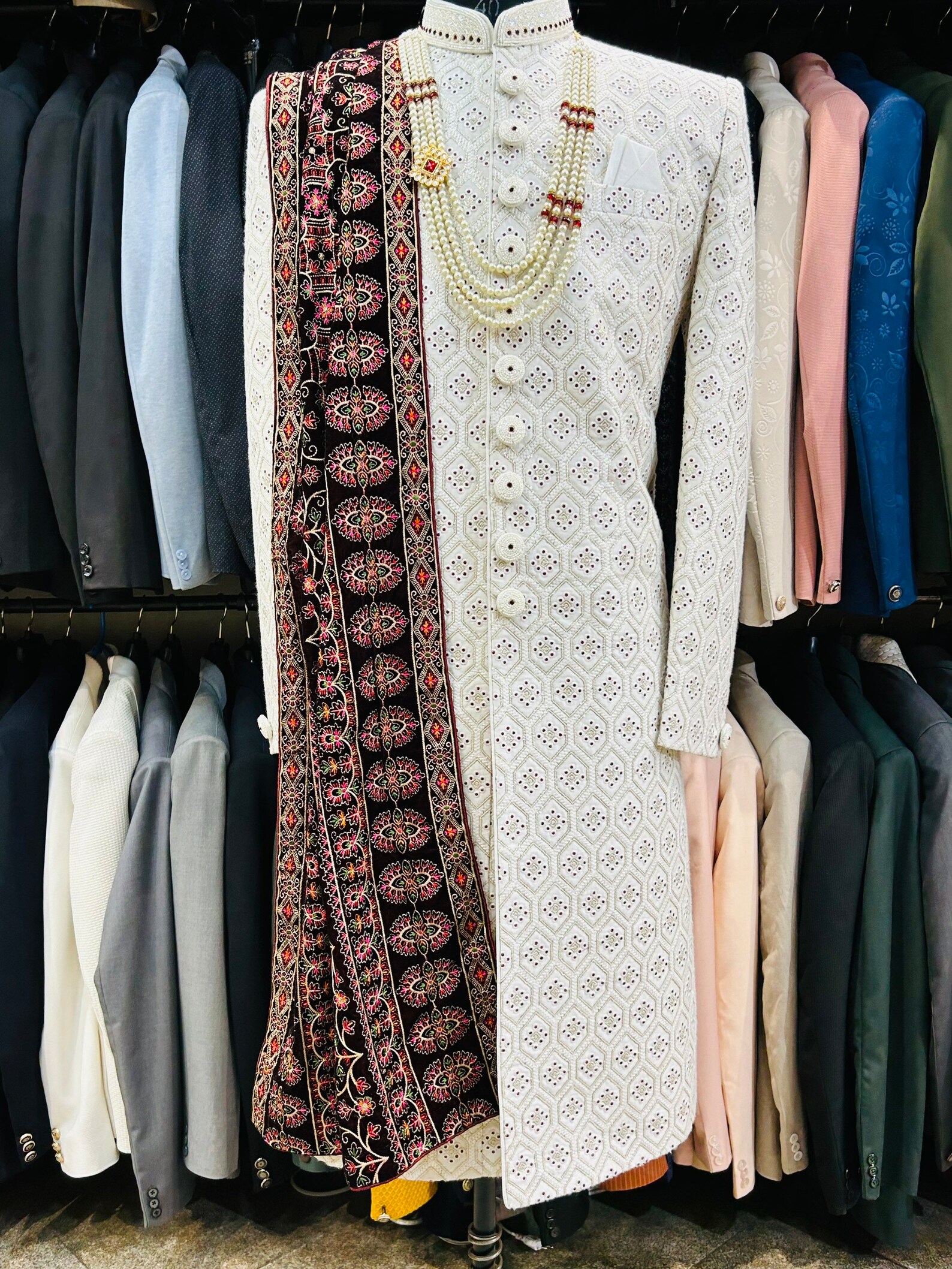 White Coloured Silk Wedding Sherwani Pyjama Shoes Groom - Etsy