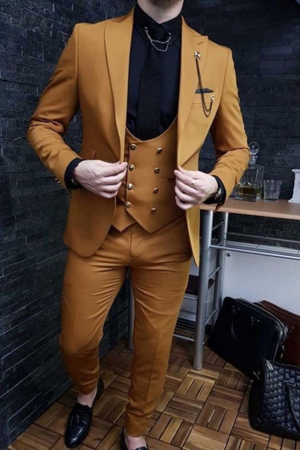 Brown Three Piece Suit Vest for Men Wedding Suit Jacket for Men Groom ...