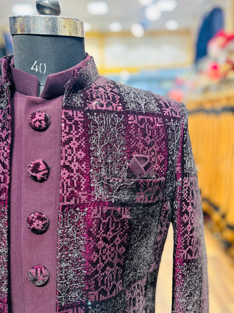 Golden Angrakha Style Sherwani With Pants - Etsy