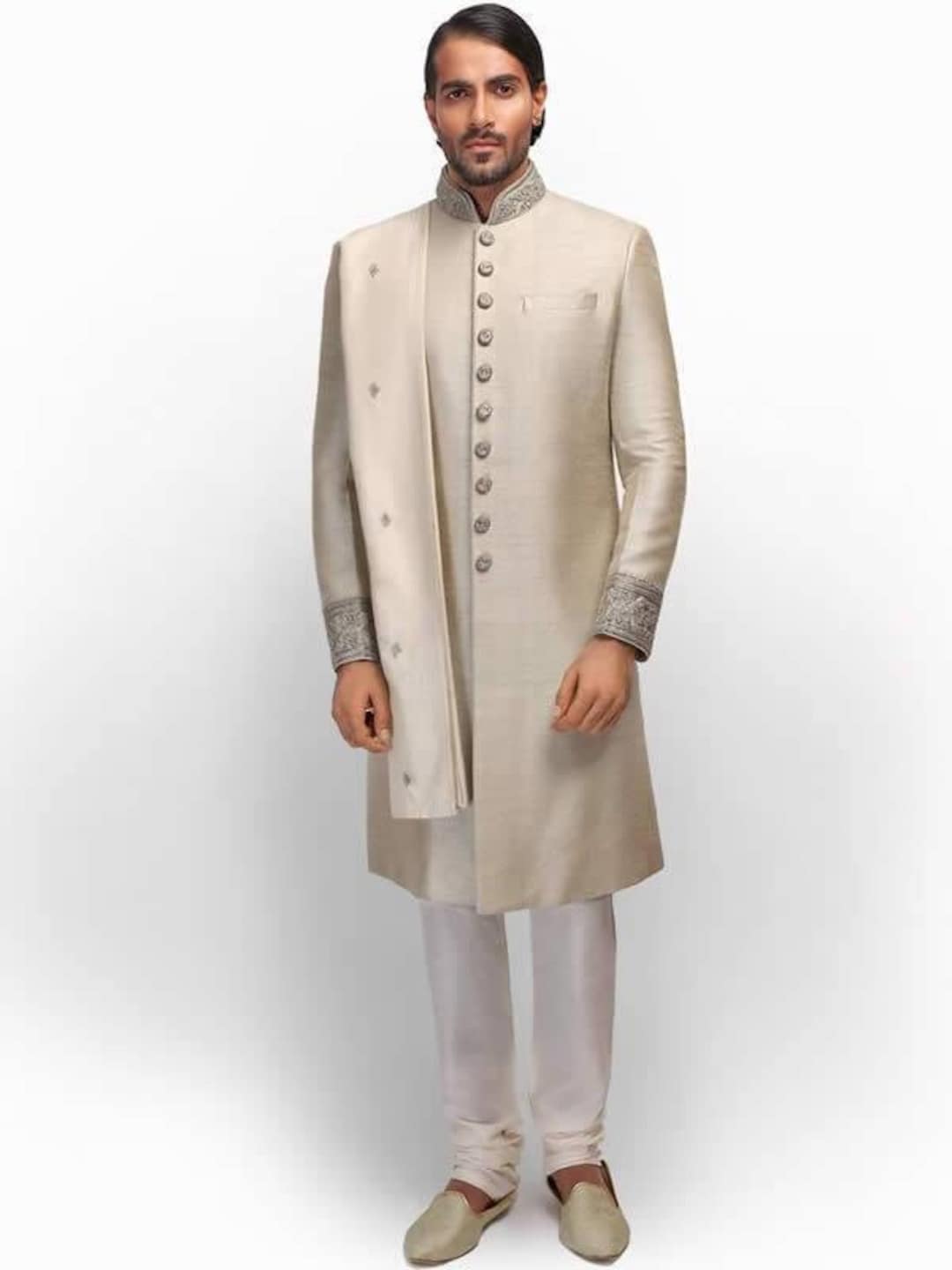 Embroidered Ivory Silk Sherwani Set: Indian Wedding Groom Outfit - Etsy