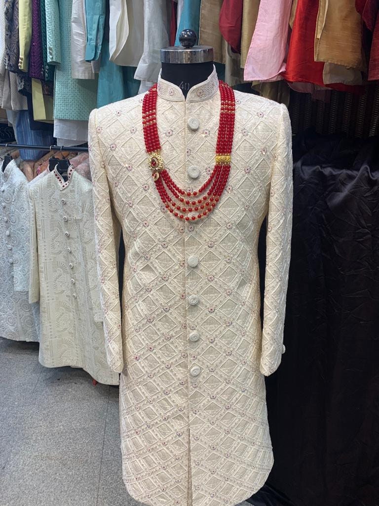 Ivory Hand Embroidered Sherwani for Wedding traditional - Etsy