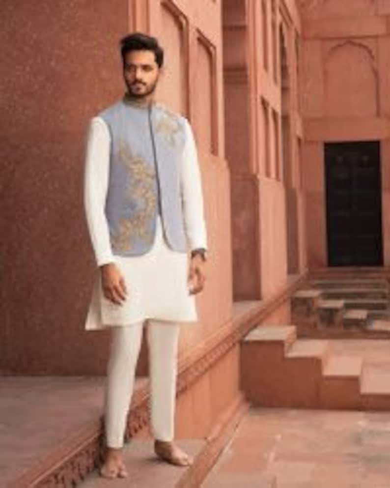 Men Kurta With Embroidered Vest Coat and Pants Ethnic Kurta Set Kurta ...