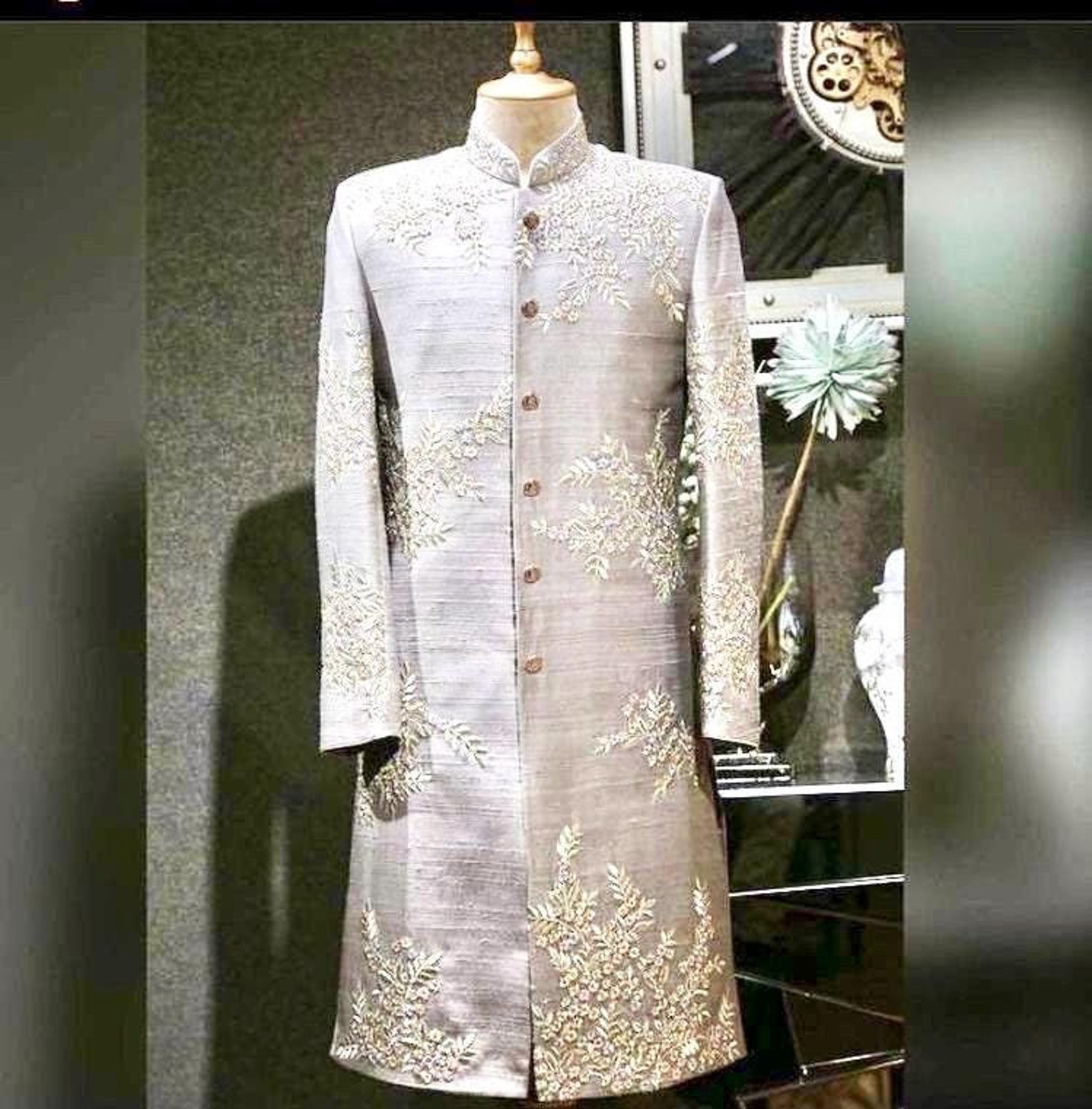 Hand Embroidered Silk Sherwani Set: Indian Wedding Groom Attire - Etsy