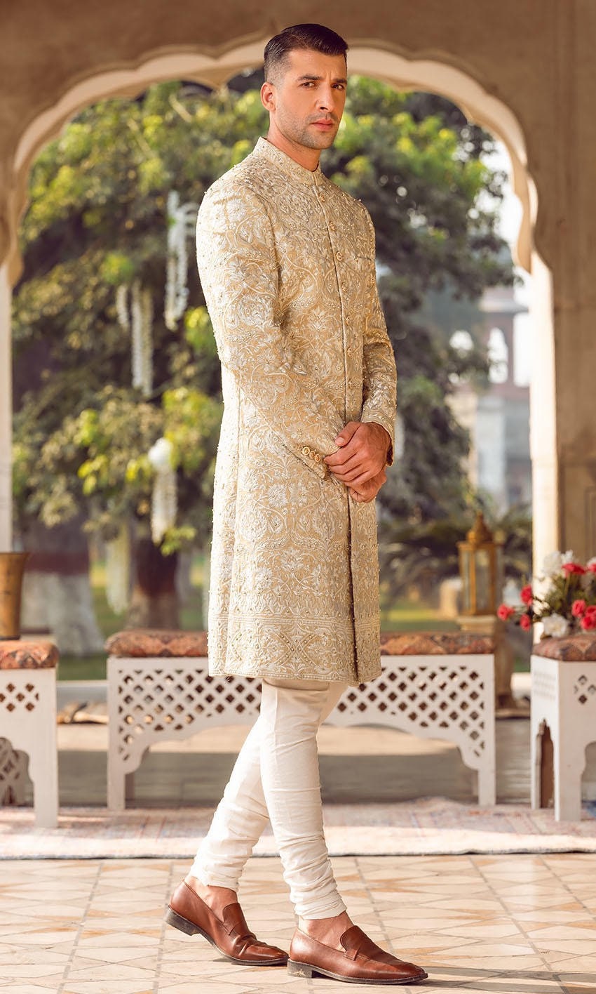 Embroidered Groom Golden Sherwani With Kurta and Pants - Etsy