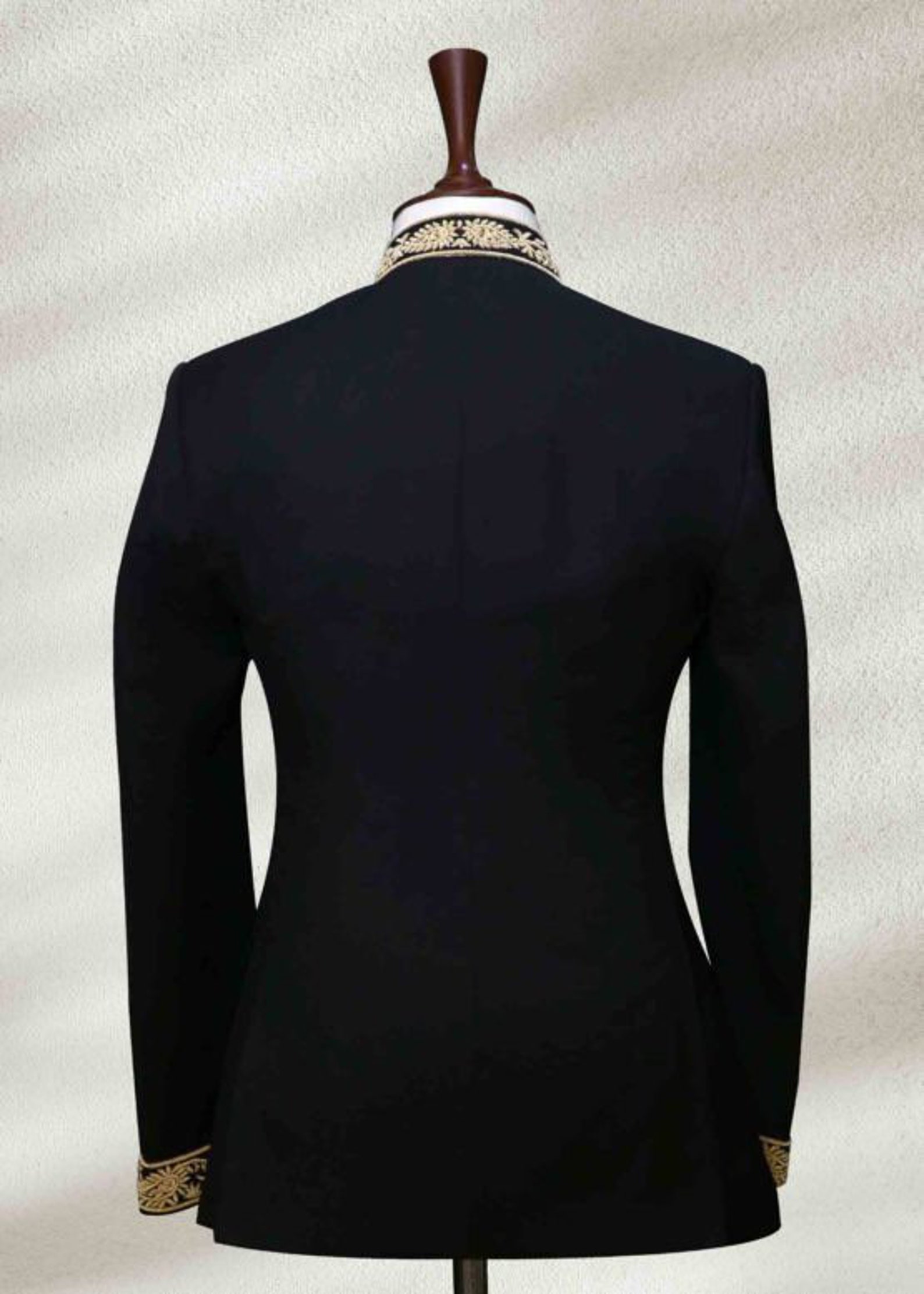 Embroidered Pocket Black Ban Collar Suit With Black Pants Bandgala Suit ...