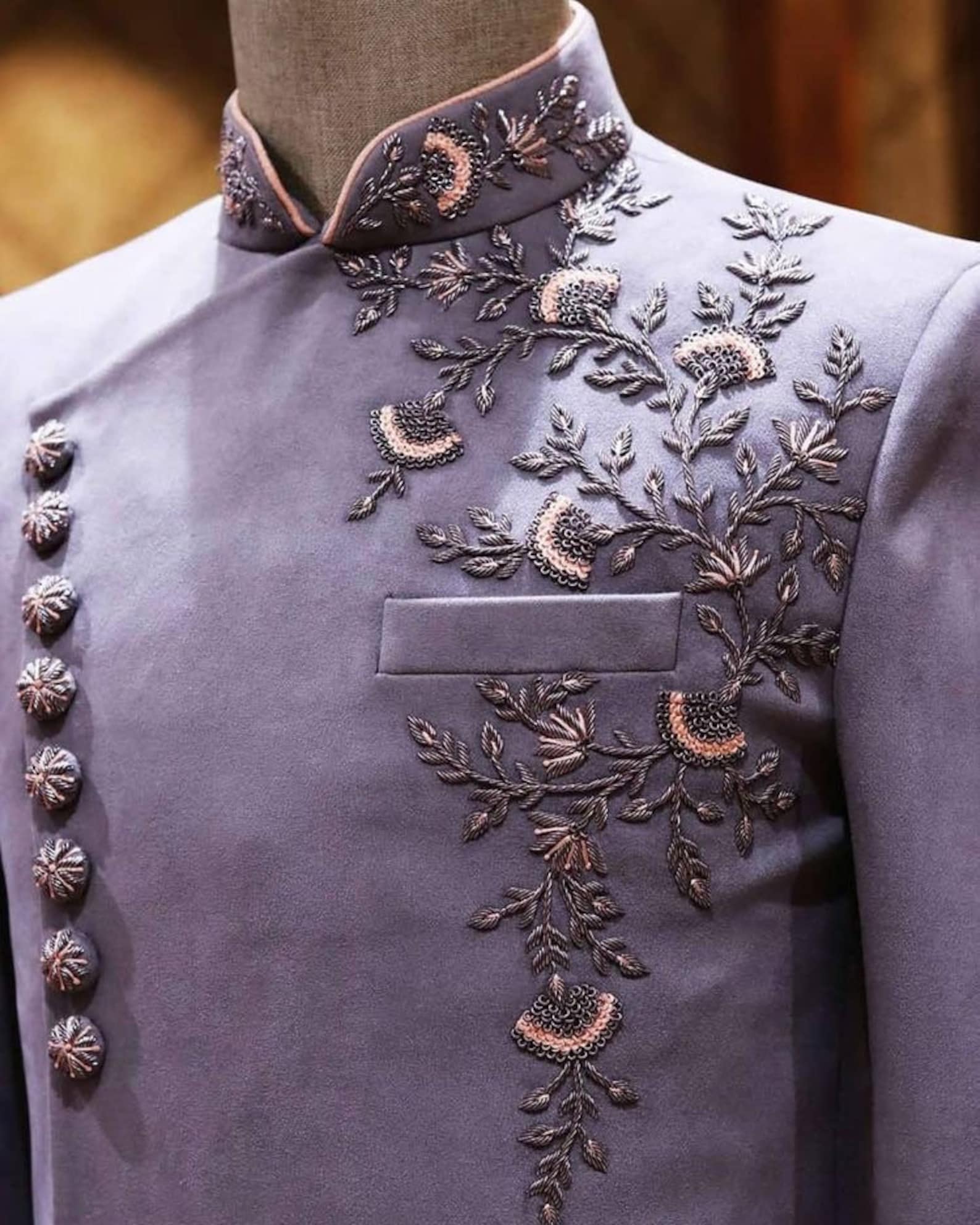 Purple Swede Indo-western Sherwani Set: Zardosi Embroidery With Pants ...