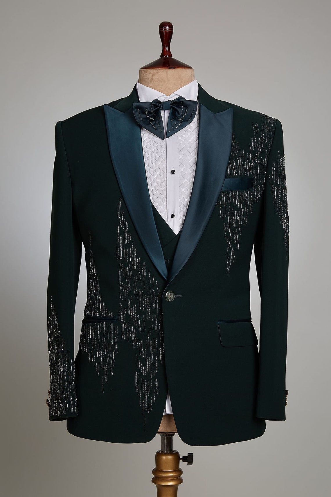 Emerald Green Embroidered Tuxedo Suit With Shirt Vest Pants - Etsy