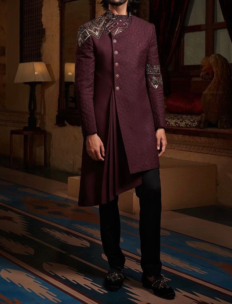 Wine Colour Embroidered Indo Western Set Indo Western - Etsy