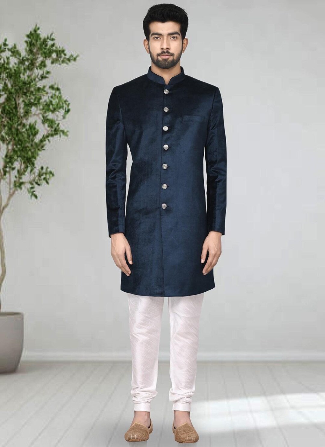 Men Swede Sherwani Set for Wedding Achkan Style Sherwani Sherwani for ...