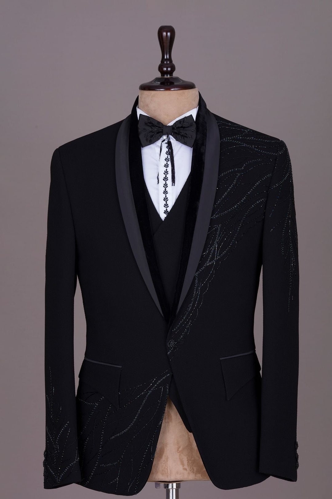 Black Tuxedo for Men With Hand Embroidery and Sequence Work - Etsy