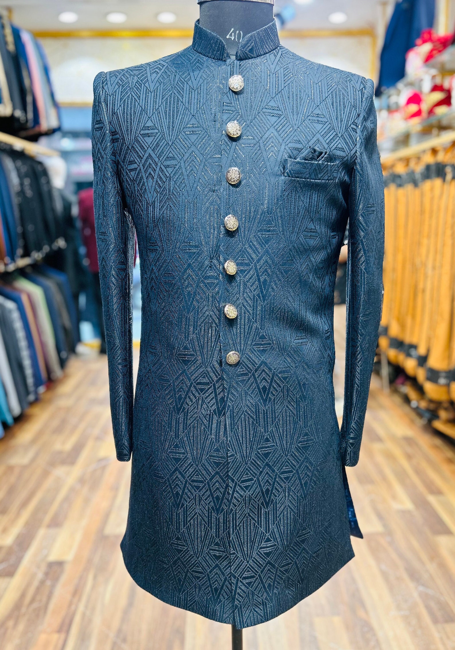 Navy Blue Angrakha Style Indo Western Sherwani Suit - Etsy