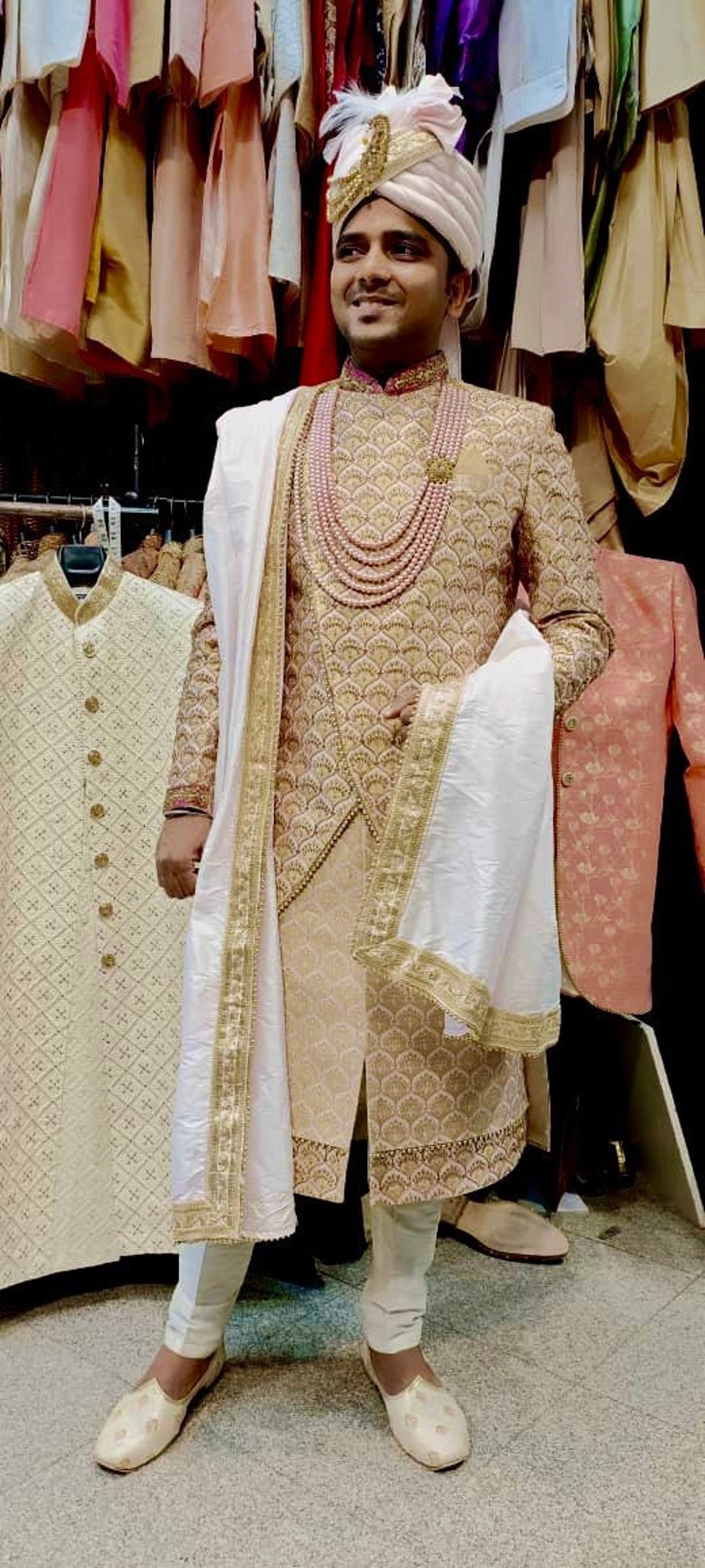 Antique Gold Embroidered Sherwani Kurta Dhoti Sherwani Set for Groom - Etsy