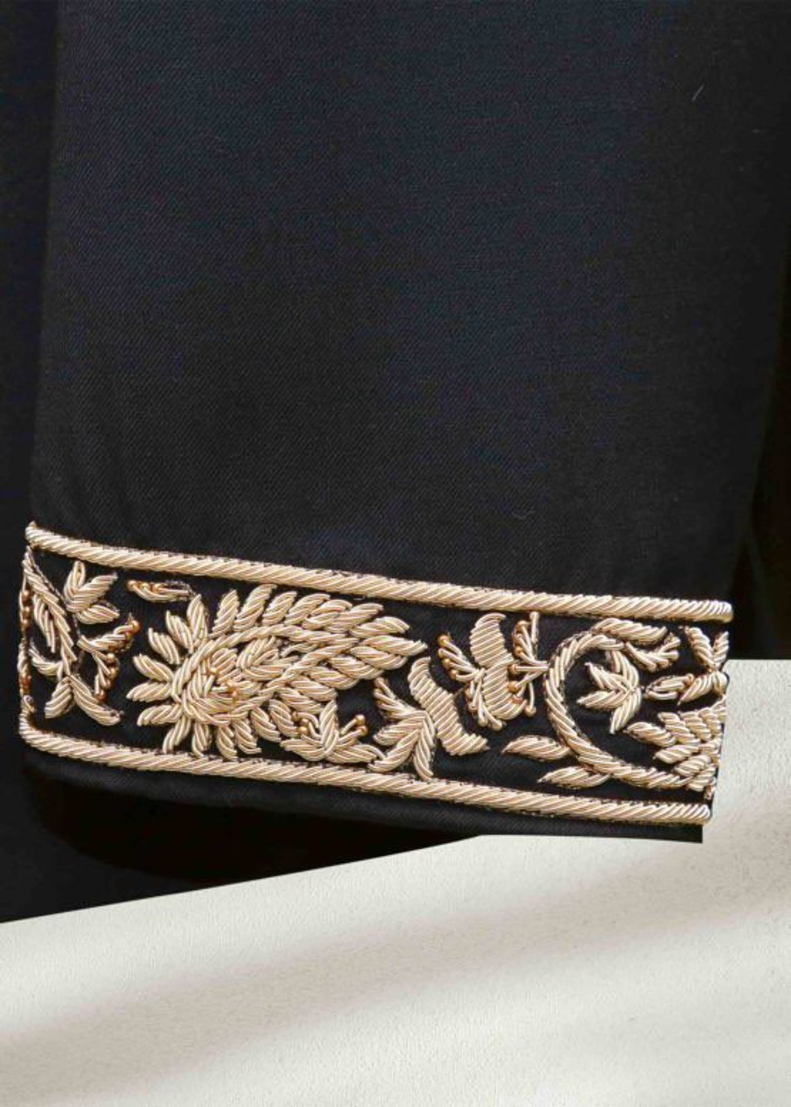 Embroidered Pocket Black Ban Collar Suit With Black Pants Bandgala Suit ...