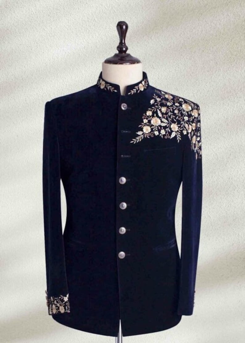 Resham Embroidered Men Velvet Jodhpuri Suit Etsy