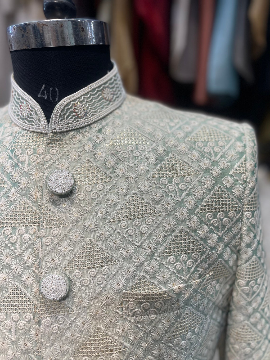 Green Coloured Silk Wedding Sherwani With Pyjama and Shoes for - Etsy