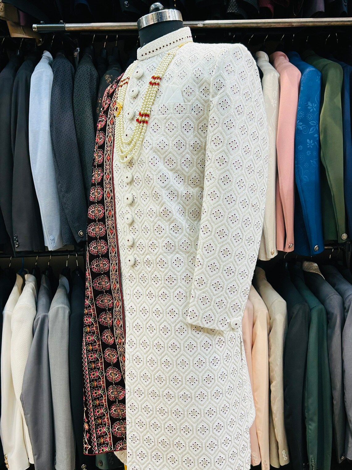 White Coloured Silk Wedding Sherwani Pyjama Shoes Groom - Etsy