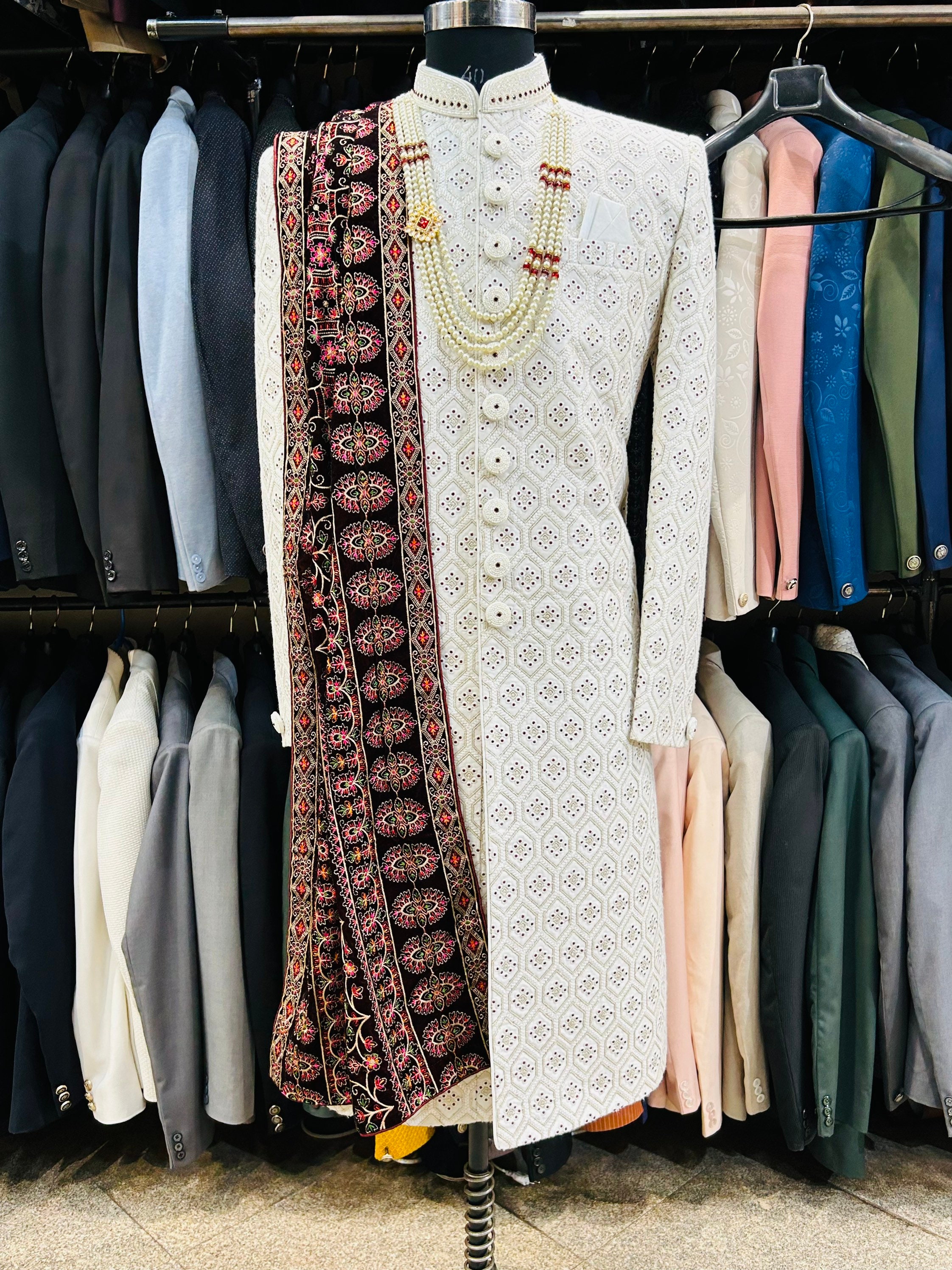 White Coloured Silk Wedding Sherwani Pyjama Shoes Groom - Etsy