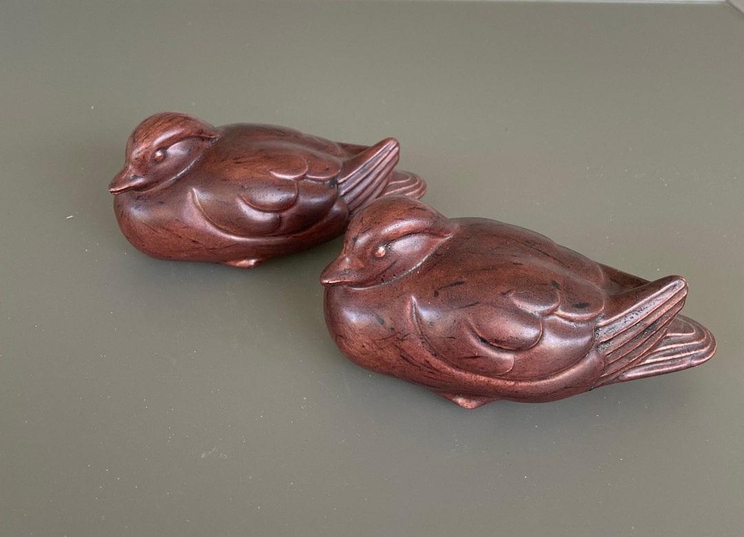 Set of 2 Ceramic Duck Figurines/vintage Brown Glazed Ducks - Etsy